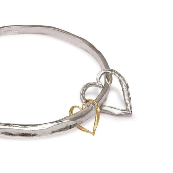 silver double heart bangle