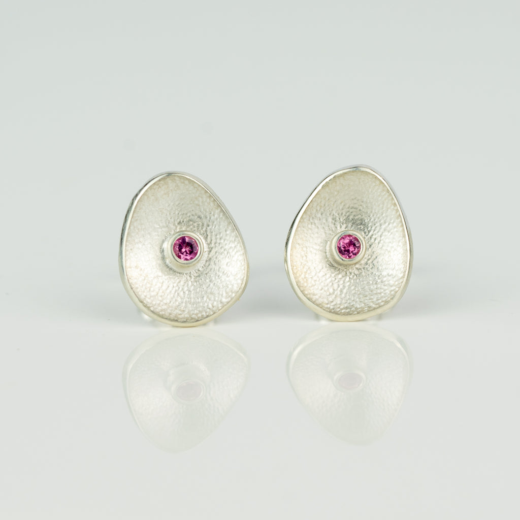 Sea Buttons October Birthstone Silver Pink Tourmaline Gemstone Studs ...
