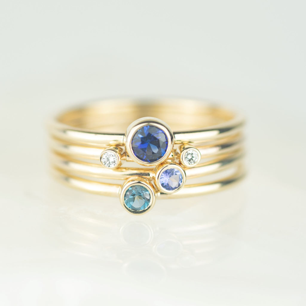 Aquarius - Sapphire, Diamond, Blue Topaz Gold Stacking Ring Set ...
