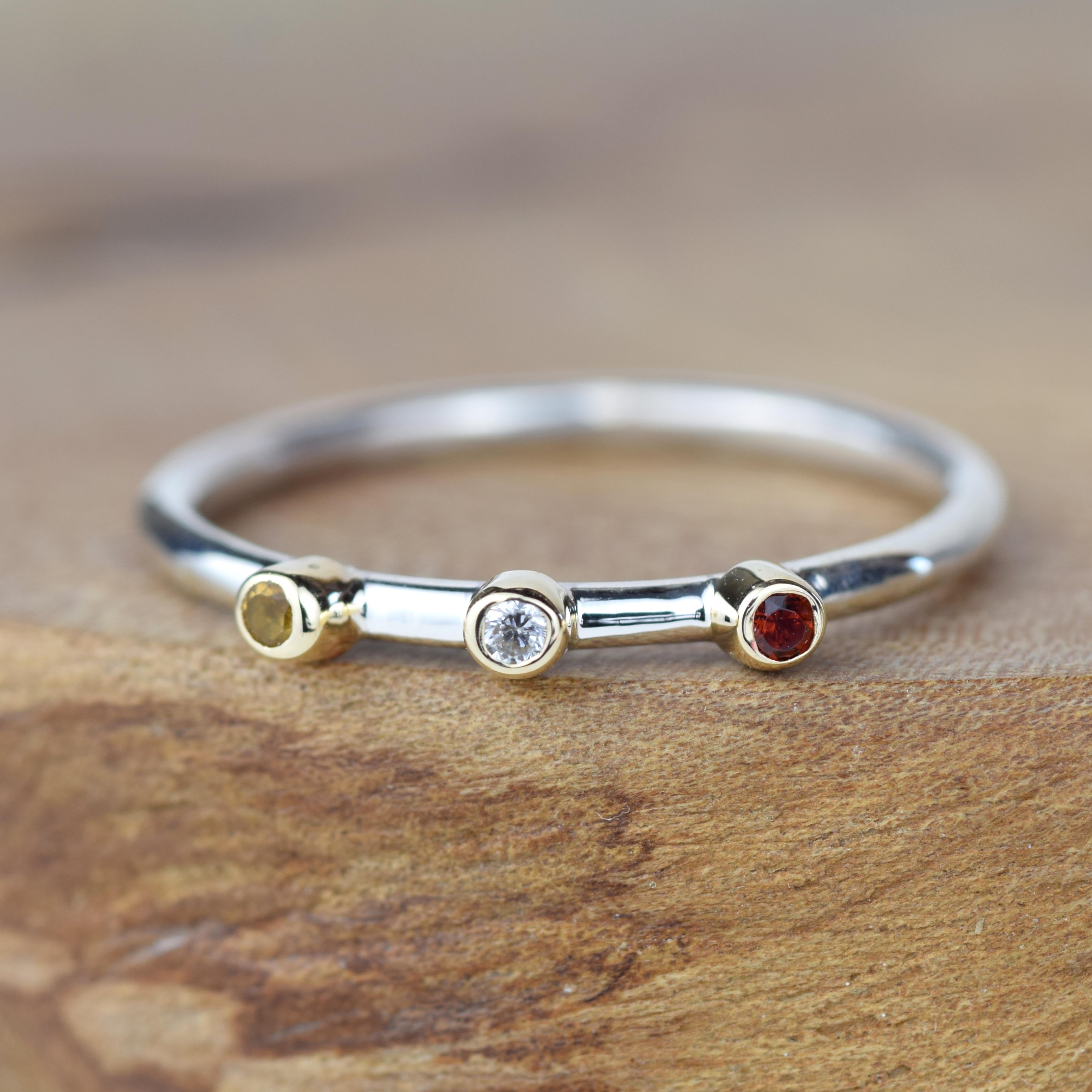 Andromeda Three Birthstone Stacker Ring - Silver & Gold – Alison Moore Designs